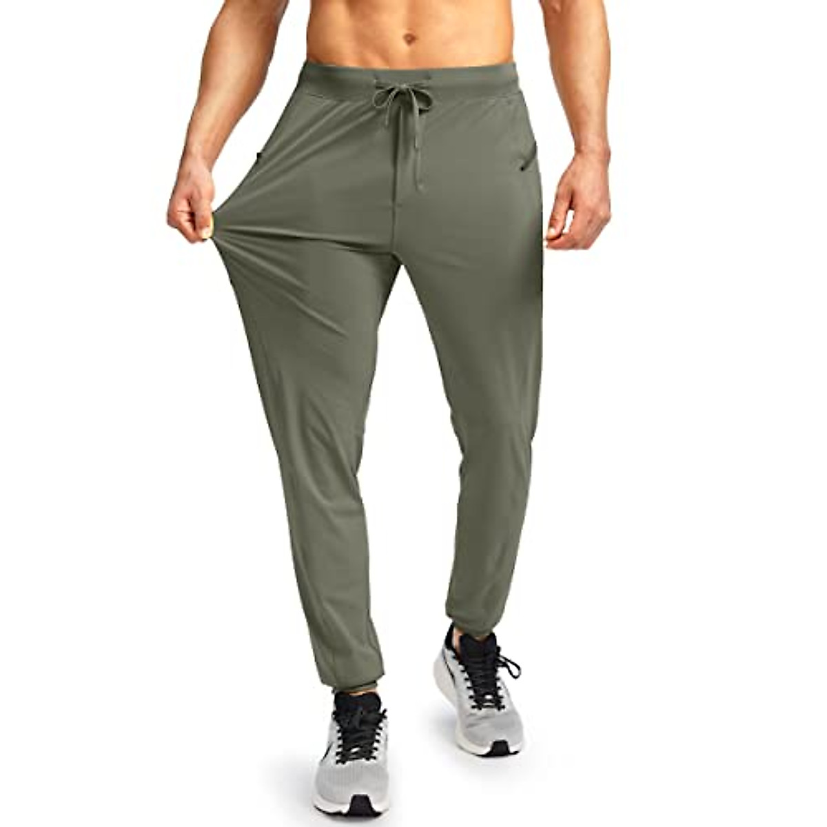 Men's Joggers with Zipper Pockets Stretch Tapered Sweatpants Athletic Pants for Men Workout Running Gym(Sage Green, XL)