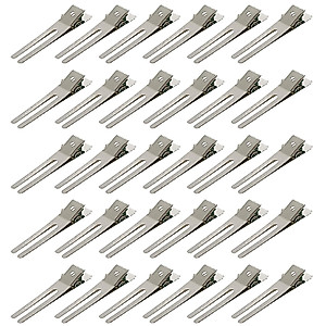 100 Pcs Double Prong Curl Setting Clips 1.8" for Hair Styling, Barber Salon Use - Silver