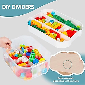 Storage Organizer for Lego Plastic Kids Toy Container Box Stackable Building Block Playroom Organization Bin with Bricks Baseplate Lid 3 Layers Adjustable Compartments Portable Chest Case