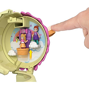 Polly Pocket 2-in-1 Travel Toy Playset, Spin 'N Surprise Ice Cream Cone with Micro Polly & Lila Dolls & 25 Accessories