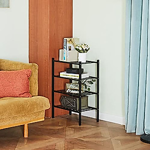 Trenect Shoe Rack for Entryway Closet 4 Tier Narrow Shoe Rack Stackable Organizer Storage Bamboo Shoe Rack Vertical Small Shoe Rack Shelf Free Standing Shoe Racks 11 * 17.7 * 26.2 Inches (Black)