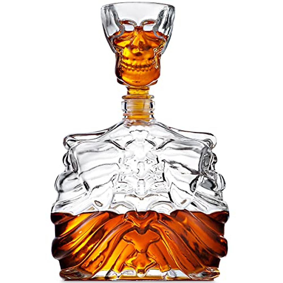 Godinger Whiskey Decanter and Shot Glass, Skull Skeleton Decanter, Halloween Decor, Skeleton Decorations, Liquor Decanter and Whiskey Glass Shot Glass Set, Halloween Decorations - 32oz