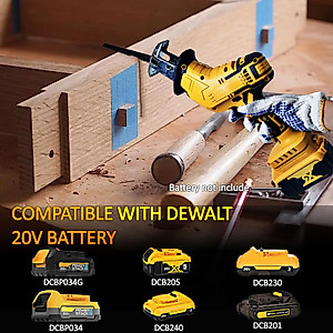 Reciprocating Saw Compatible with DeWalt 20V Battery, Brushless Power Cordless Recipro Saw, 0-3500SPM Variable Speed, Tool-free Blade Change, 4 Saw Blades Kit for Wood/Metal/PVC Cutting, Tool Only