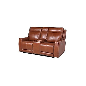 Steve Silver Natalia Power Reclining Loveseat-Top-Grain, Articulating Headrest, USB Charging, Coach Color Love Seats, 72.5" L x 39" W x 42" H, Caramel Leather