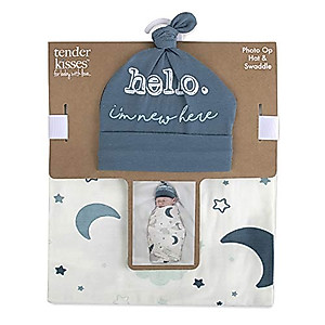 Baby Cotton Swaddle Blanket Wrap with Headband or Hat Set for Baby Girls, Boys Newborns and Infants 0-6 Months (Starry)