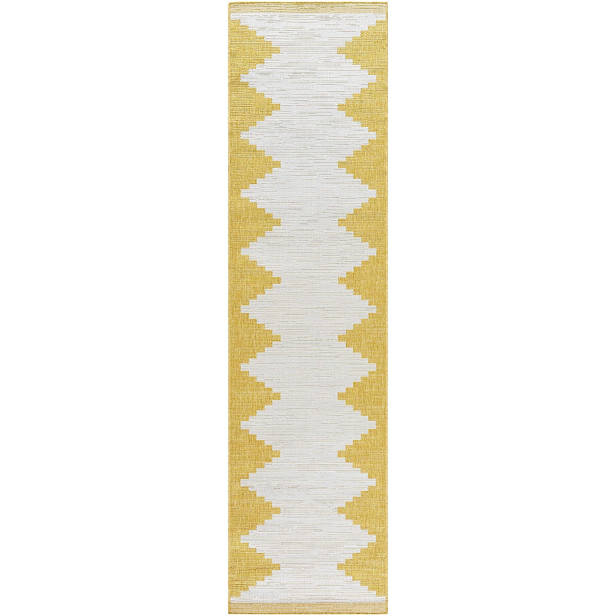 Hauteloom Djugun Outdoor Runner Rug - Outside Porch Patio Rug Carpet - Waterproof Rug - Geometric - Yellow, Off White, White, Cream, Bone - 2'7" x 12'