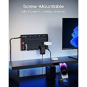 Power Strip, SUPERDANNY Surge Protector with 22 AC Outlets and 6 USB Charging Ports, 1875W/15A, 2100 Joules, 6.5Ft Flat Plug Heavy Duty Extension Cord for Home, Office, Dorm, Gaming Room, Black