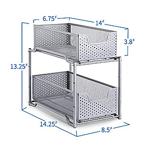 2 Pack - Simple Trending Stackable 2-Tier Under Sink Cabinet Organizer with Sliding Storage Drawer, Silver