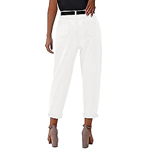 luvamia Women's Classic High Waist Stretch Loose Balloon Tapered Jeans Mom Jeans High Waist Tapered Jeans for Women High Rise Tapered Jeans Women Denim Jeans Cool White Size Medium Size 8 Size 10