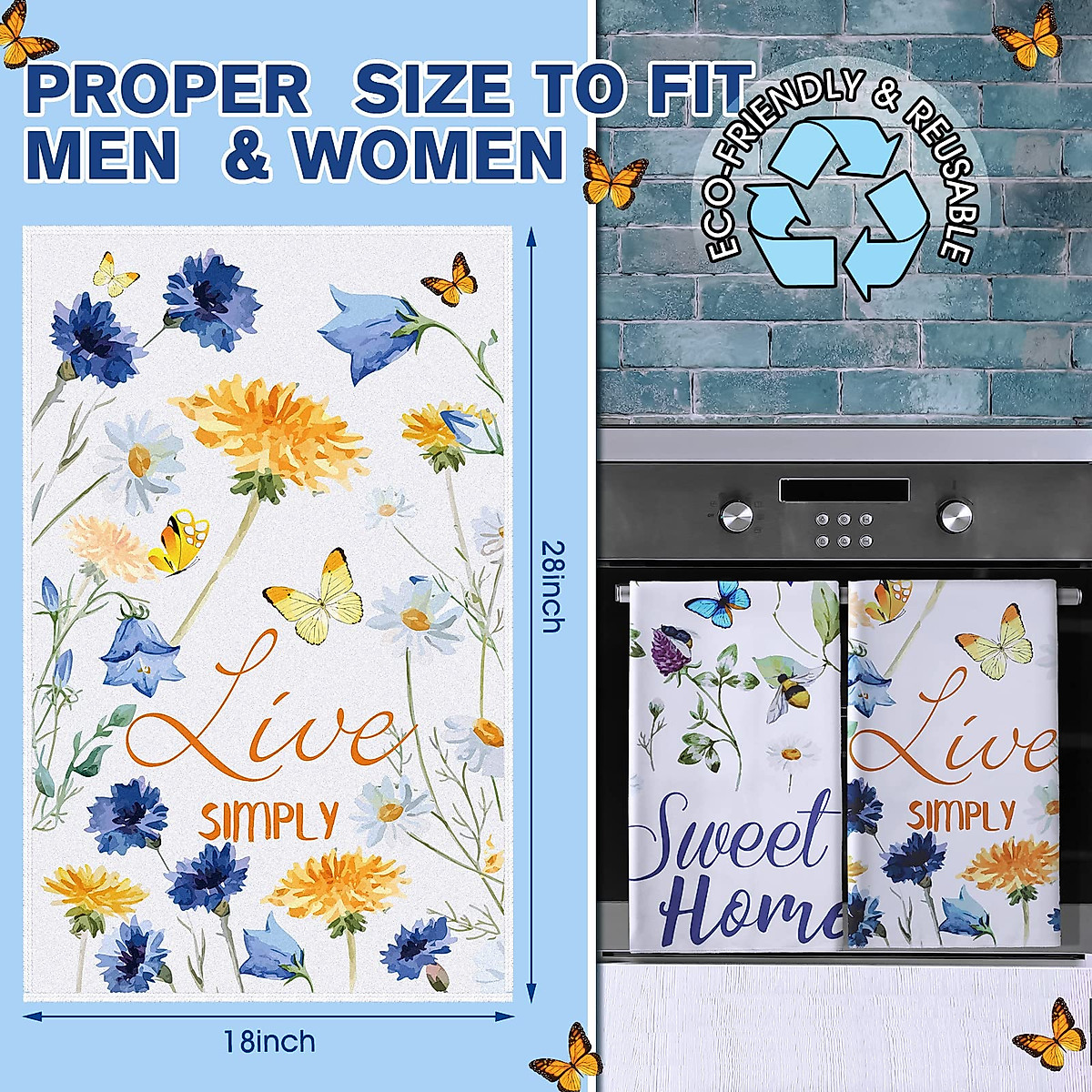 CHENGU 4 Pack Spring Kitchen Towels, Absorbent Dish Towels for Kitchen, Reusable Cleaning Towels Decorative Set, Kitchen Towel Terrycloth Tea Towels, Hand Towel for Kitchen (Wildflower Style)