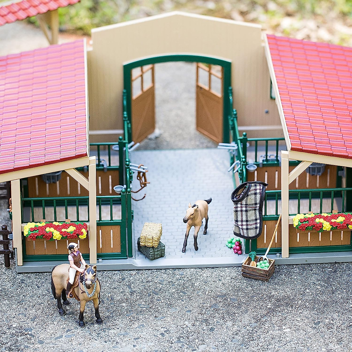 Schleich Horse Barn and Stable Playset - Award-Winning Riding Center 96 Piece Set, 2 Pony Toys, Rider Figurine, and Farm Accessories, for Girls and Boys 3 Years Old and Above