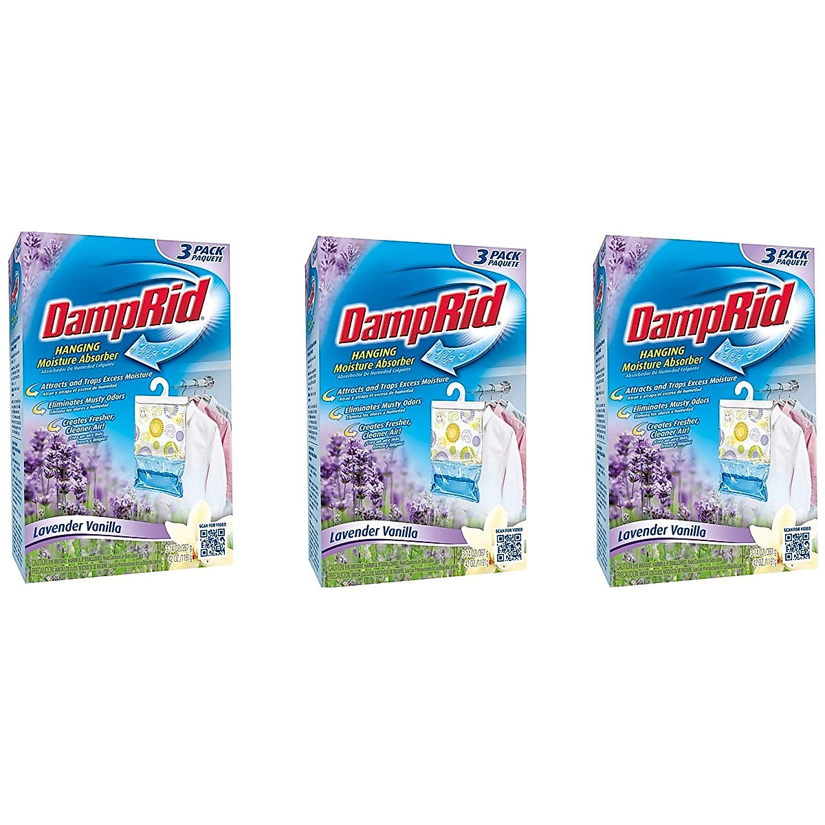 DampRid FG83LV Hanging Moisture Absorber Lavender Vanilla KPghdL, 3Pack (3 Pack, Lavendar)