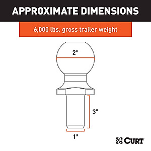 CURT 40074 Chrome Trailer Hitch Ball, 6,000 lbs, 2-Inch Diameter, 1 x 3-Inch Shank , White