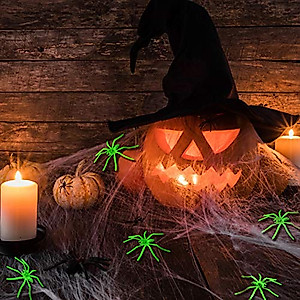 WXJ13 Halloween Decorations Spider Webs with 200 Glow Spiders Spooky Spider Webbing with 2 Black Fake Spiders for Halloween Party Decorations