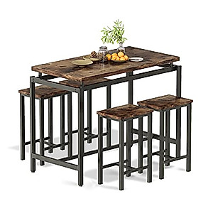 tantohom Dining Table Set for 4, Metal Frame Modern Wood Bar Table and Chairs Set, Kitchen Table and Chairs for 6 for Space Saving