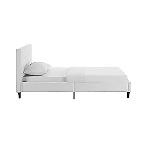 Modway Linnea Upholstered White Full Platform Bed with Wood Slat Support
