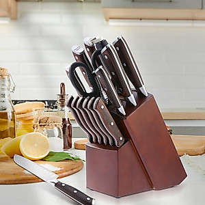 Enfmay 15 Pieces Kitchen Knife Set, Professional Kitchen Knives, Household Cutting Knives Set for Kitchen, Made of Germany 1.4116 Stainless Steel, Extra Sharpness Kitchen Knife Set with Block