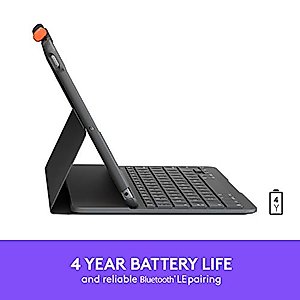 Logitech iPad (7th, 8th and 9th generation) Keyboard Case | Slim Folio with integrated wireless keyboard (Graphite), 7.3" x 10.1" x 0.9"