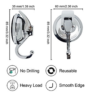 YSSILADI Suction Cup Hooks Heavy Duty Vacuum Suction Shower Hooks Glass Suction Cup Hooks Bathroom Robe Hooks Reusable, No Hole Punched, for Garland Decoration (Silver, 2 Pack)