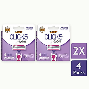 BIC Click 5 Soleil Women's Razor Refills with 5 Flexible Blades and Recyclable Box, Pink, 8 Count