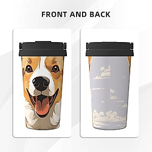 GTKSYNVE Reusable Coffee Mug with Lid and Handle, Cute Cartoon Welsh Corgi Dog Tumbler for Hot & Cold Drinks 16oz Stainless Steel Insulated Coffee Tumblers Double Wall Vacuum Thermal Cup