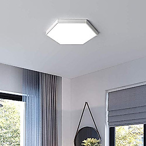 DOGACA Modern Hexagon LED Ceiling Light Fixture with Remote Dimmable Flush Mount Ceiling Lamp for Hallway Stairway Hearth Kitchen Porch Entryway-White Light 40cm