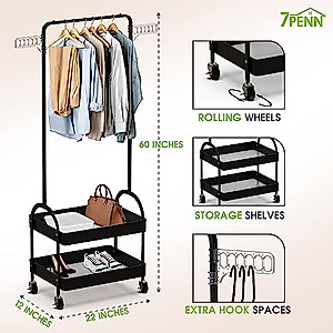 7Penn Foldable Clothes Drying Rack - 3 Tier Standing Large Collapsible Laundry Drying Rack Clothing Hanger on Wheels