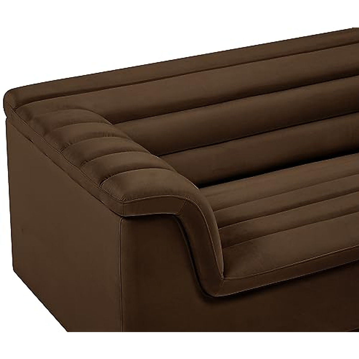 Meridian Furniture 192Brown-S Cascade Collection Modern | Contemporary Velvet Upholstered Sofa with Soft Brown Velvet Fabric, Deep Channel Tufting, Curved Arms, 94" W x 34" D x 28" H, Brown