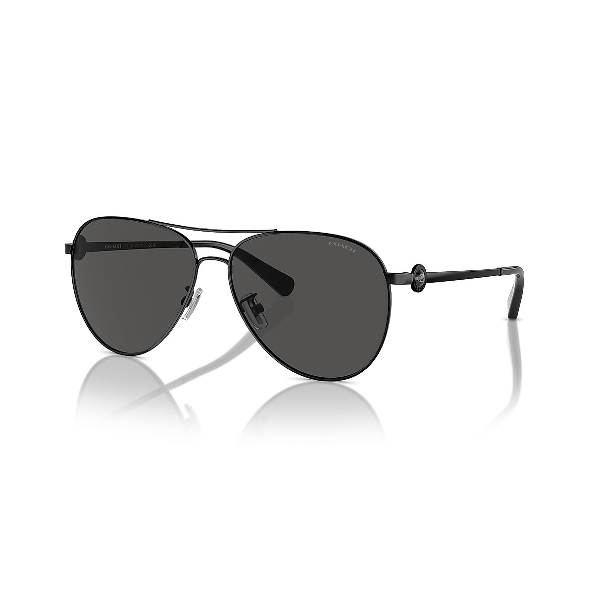 COACH Women's HC7128 Aviator Sunglasses, Shiny Black/Grey Solid, 58 mm