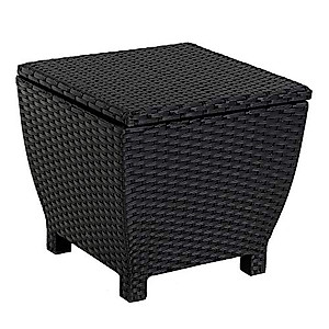 Sundale Outdoor Small Deck Storage Box with Lid, 13 Gallon Small Outdoor Bin Storage Container for Toys Cushions Towels, Patio Black Side Wicker Table with Storage-Steel, Rattan, Square