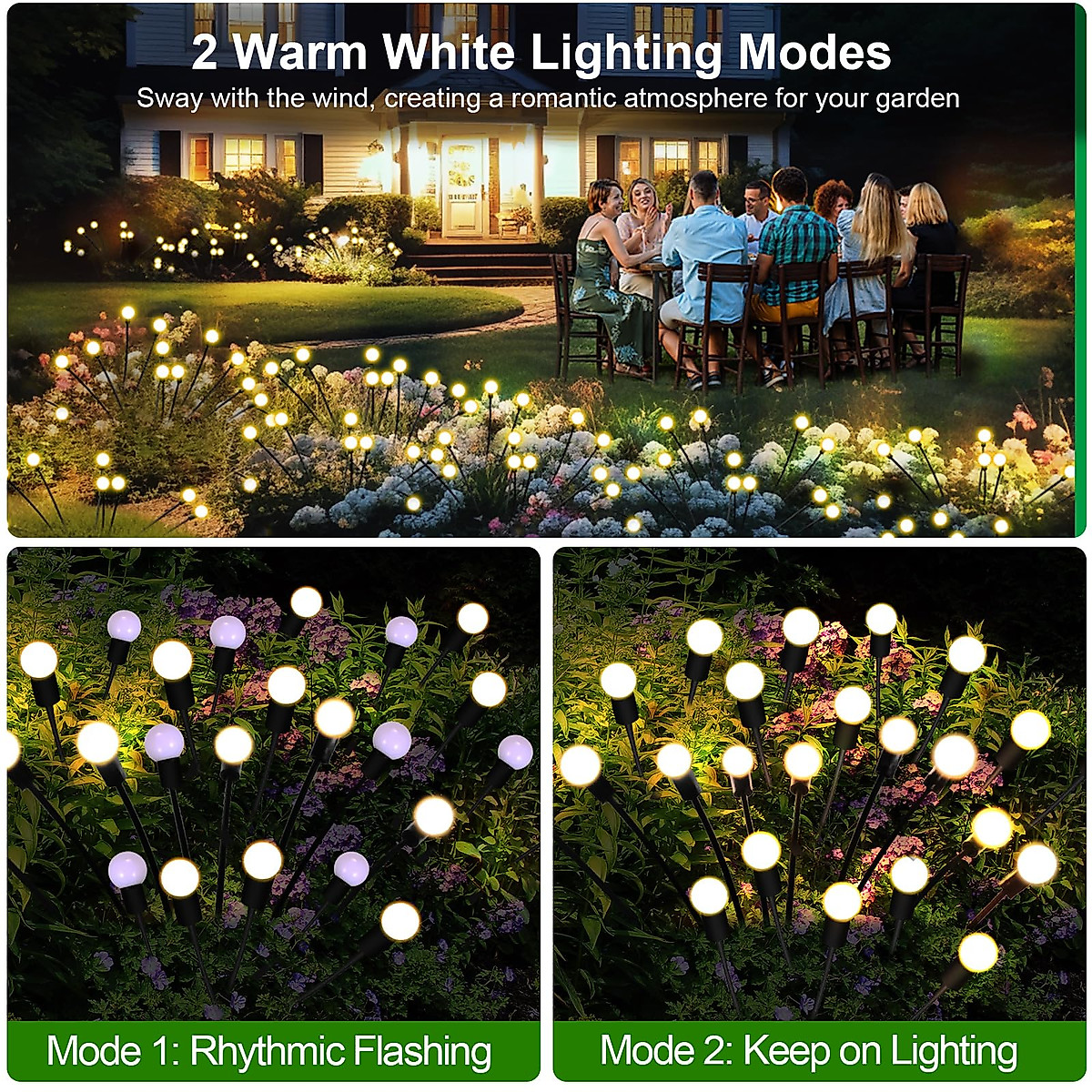 Salangae Solar Garden Lights, Solar Firefly Lights 4 Pack 40 LEDs, Sway by Wind, Solar Swaying Lights with IP65 Waterproof, Yard Patio Pathway Decoration, High Flexibility Iron Wire, Warm White