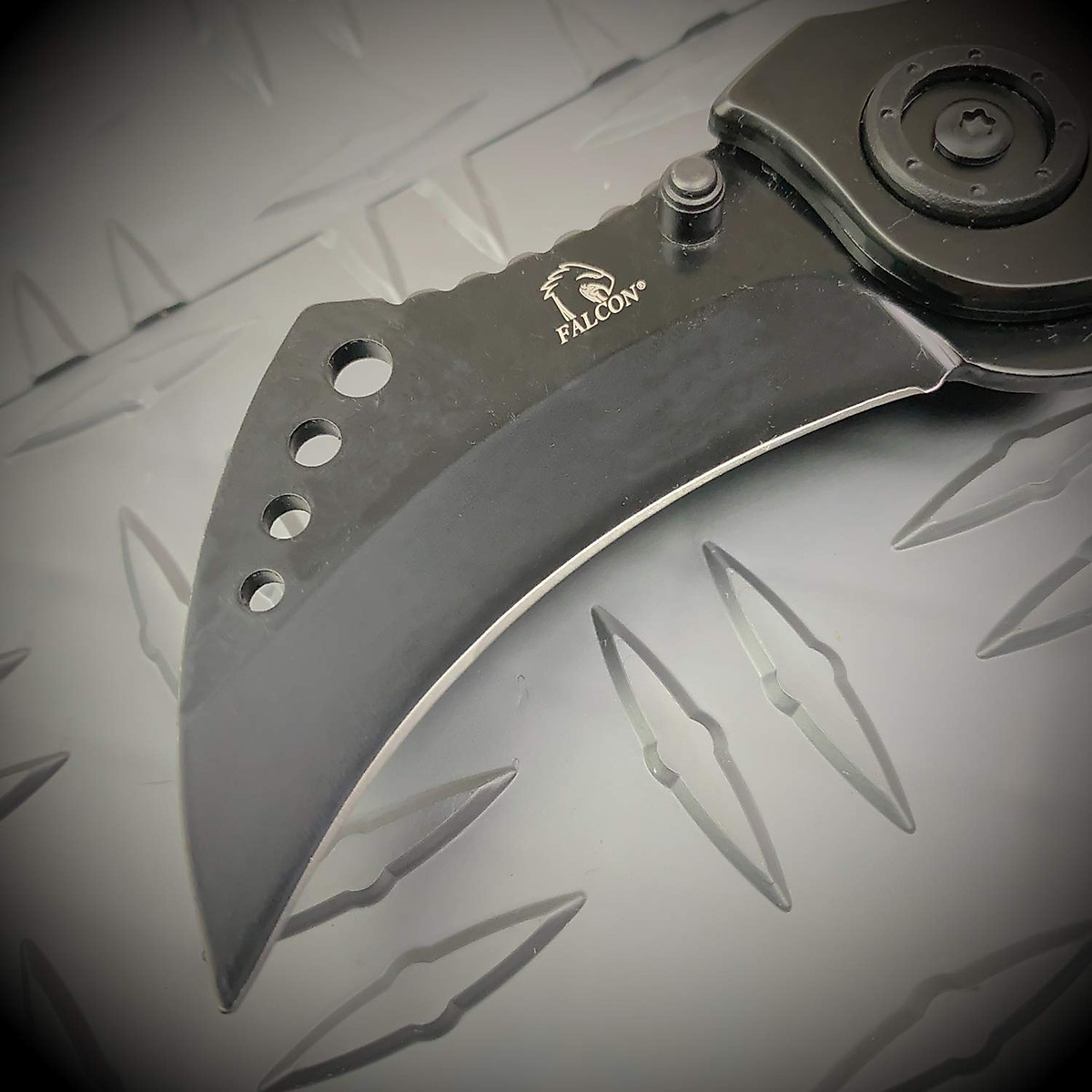 7.5" Black Falcon Claw Full Metal Pocket Folding Knife. Stainless Steel Blade. For Compaing, fishing, Outdoor Use and EDC (Black)