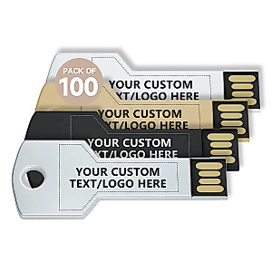 Paintechz Custom Key USB Flash Drives 100 Pack, Personalized Logo Bulk - as Corporate Gifts and Promotional Giveaways - 4GB