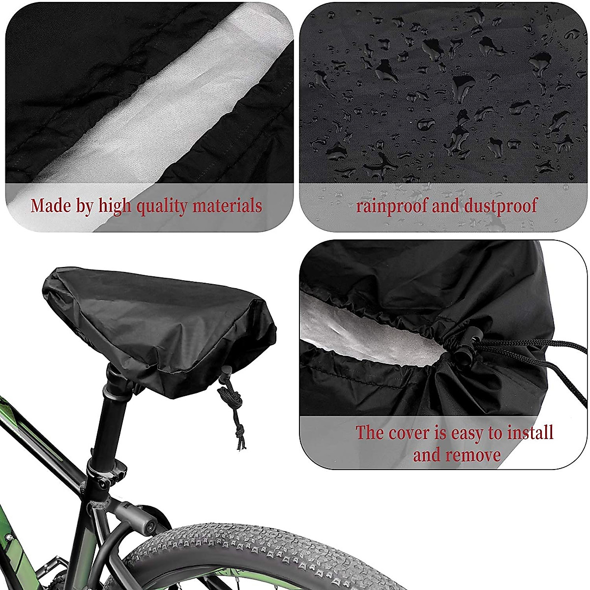 LUTER Waterproof Bike Seat Cover with Drawstring, Protective Water Resistant Bicycle Saddle Rain Dust Cover (Black)