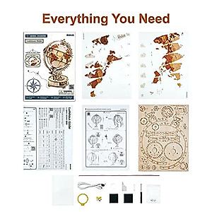 ROKR 3D Wooden Puzzles for Adults Illuminated Globe with Stand 180pcs 3D Puzzles Built-in LED Model Kit Hobby Gifts for Adults/Teens Home Decor