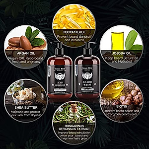 Beard Wash and Conditioner Set (Large 17 oz each), New Beard Growth Formula with Biotin Argan & Jojoba Oils, Smooth Soften Strengthen, Beard Shampoo w/Beard Oil Conditioner Gifts for Men
