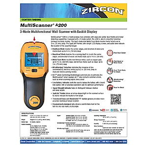 Zircon Multiscanner A200 Electronic Wall Scanner / Metal Detector/ Live AC Wire Detection With SpotLite Pointer