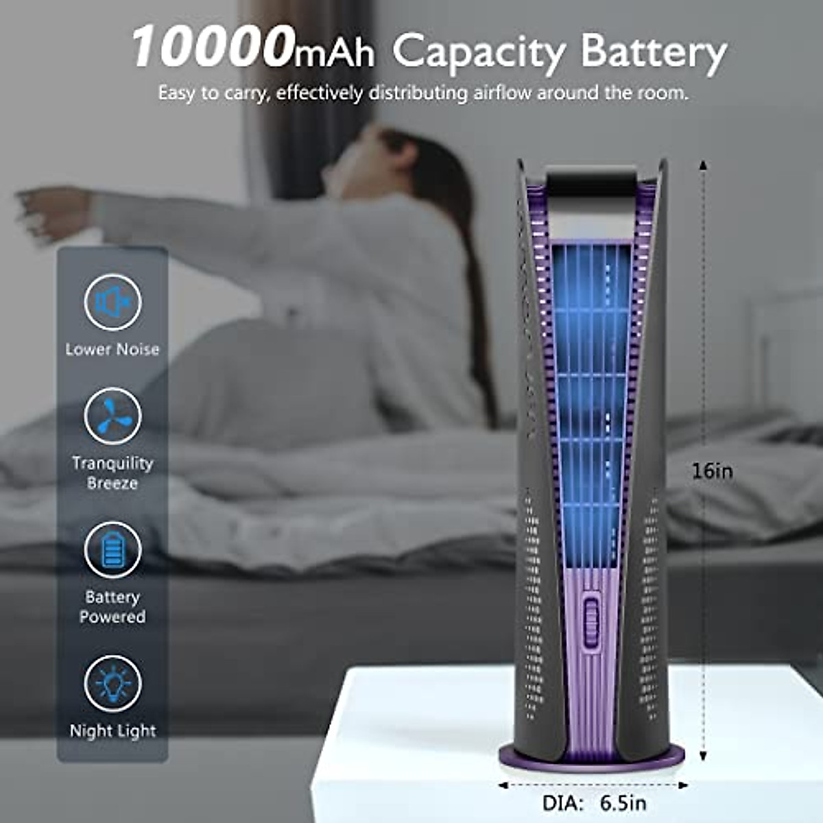 SISMEL Small Bladeless Tower Fan Bladeless Desk Fan, 2pcs