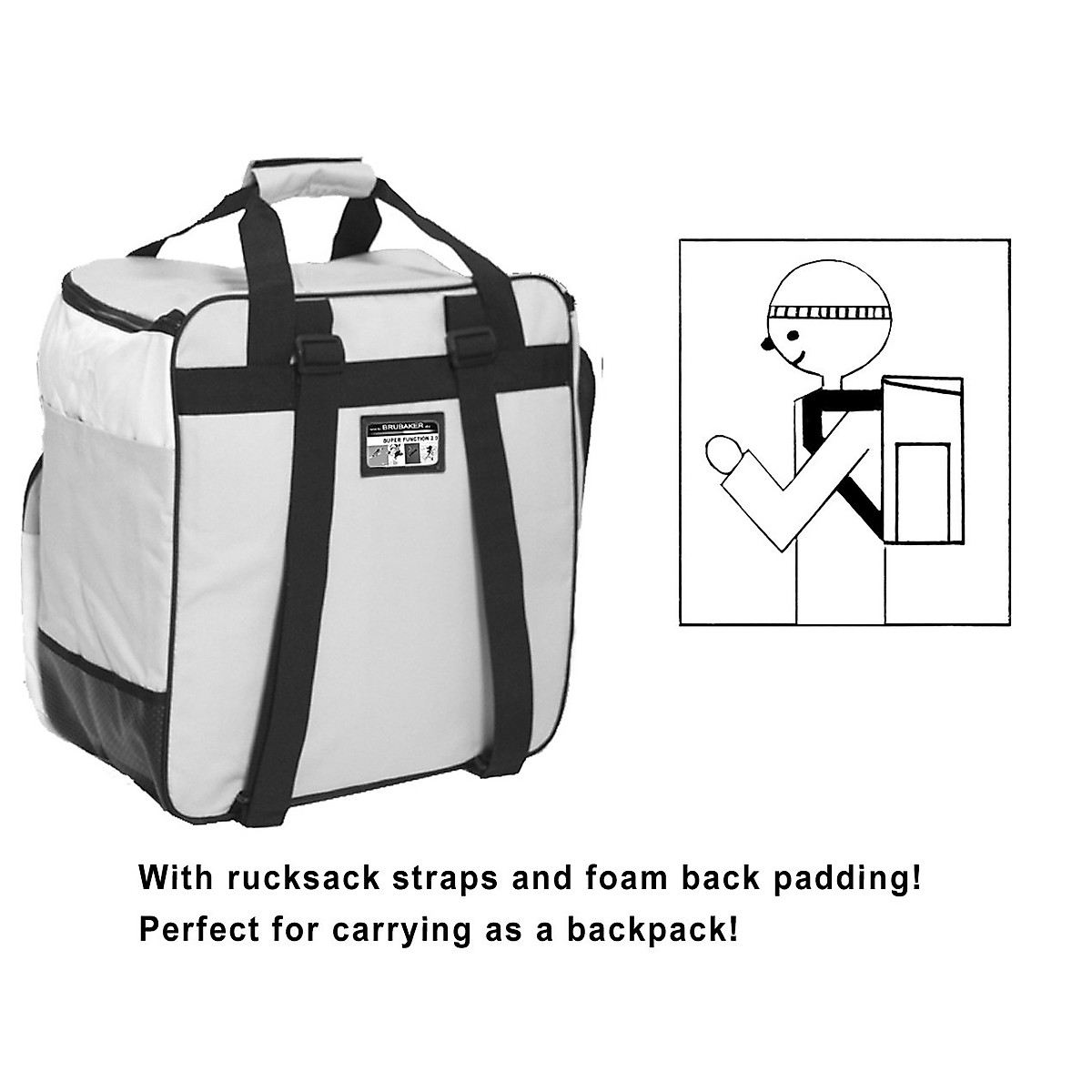 BRUBAKER "Champion Combo Ski Boot Bag and Ski Bag for 1 Pair of Ski up to 190 cm, Poles, Boots and Helmet - Black Green