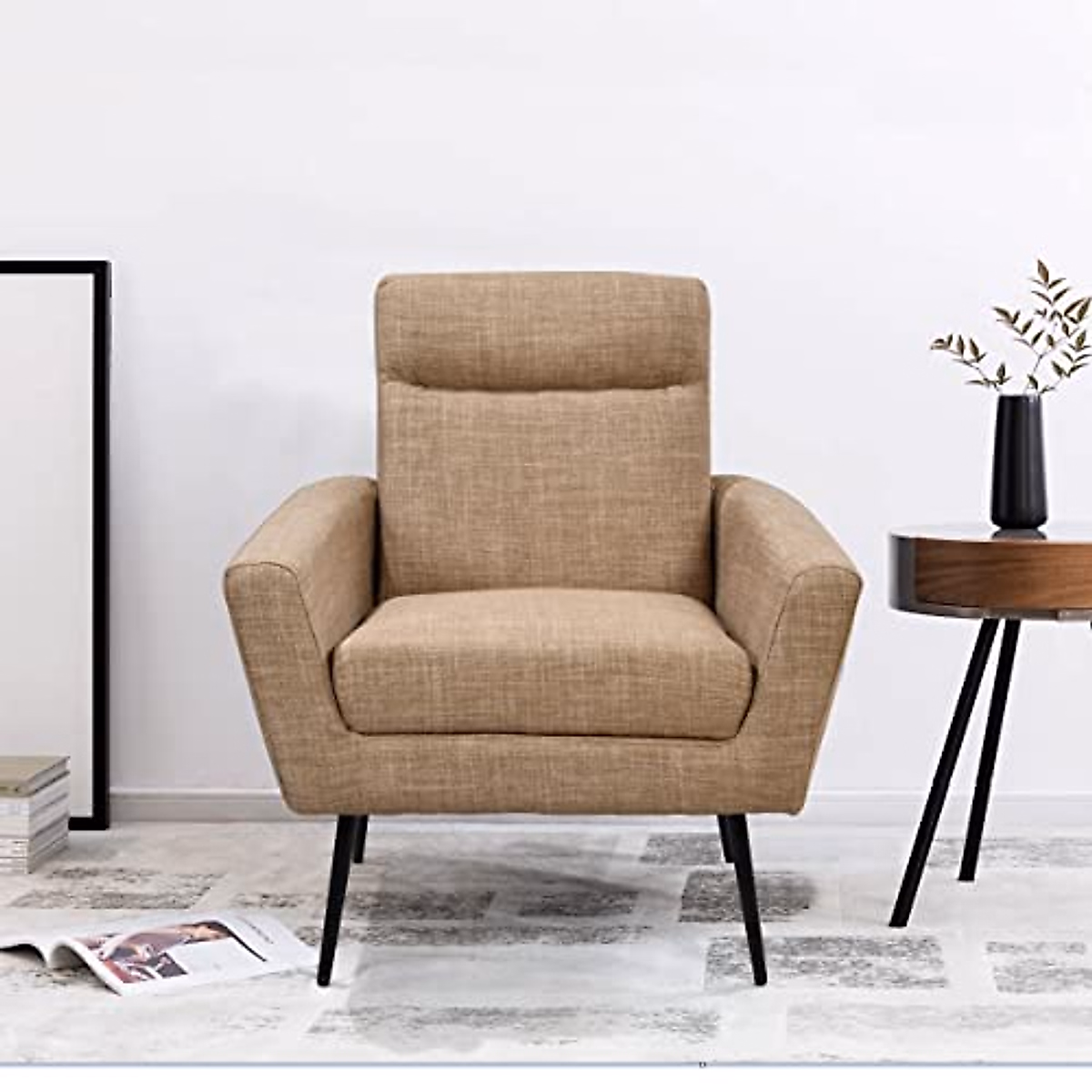 Lepfun Mid Century Modern Upholstered Fabric Accent, Living Room, Bedroom Leisure Single Sofa (Metal Legs),TV armrest seat,Suitable for Small Space Home,Office,Coffee Chair,Light Brown