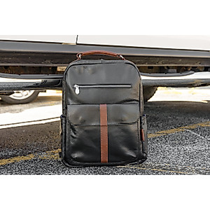 McKleinUSA Logan Pebble Grain Calfskin Leather 17" Leather Two-Tone Dual-Compartment Laptop & Tablet Backpack Black (19082)