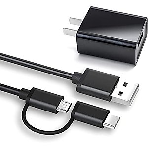 2-in-1 USB Type C & Micro Fast Wall Charger Charging Cable Cord for Consumer Cellular Avid 589, Tribit Speaker, Samsung, Lenovo M10 P10 P11 Tablet, JBL Bluetooth Speaker, Bose Earbuds,Pixel 6 pro 5 4A