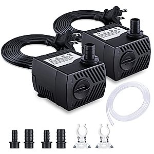 Submersible Fountain Pump 2 Packs 80GPH (4W 300L/H), Quiet Water Pump with 2.6ft High Lift, Fountain Water Pump with 9.8ft（3m）Tubing, 3 Nozzles for Fish Tank, Aquarium, Hydroponics, Statuary, Pond