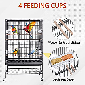 ZENY 52-Inch Bird Cage, Wrought Iron Standing Large Flight King Birdcage with Rolling Stand, Parakeet Parrot Cage for Large Birds Cockatiels African Grey Quaker Amazon Sun Pigeons