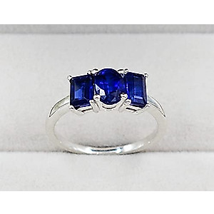 Gemstone 925 Sterling Silver Natural 7X5 MM Blue Kyanite Oval Cut January Birthstone Cluster Unisex Ring For Wedding Gift (Rhodium Plated Silver, 8.5)