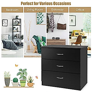 Giantex 3 Drawers Dresser Wood Dresser Chest W/Large Storage Space, Solid Wood Frame & Premium Metal Handle, Accent Furniture for Bedroom, Living Room, Closet, Entryway, Hallway Dresser (Black)