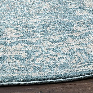 SAFAVIEH Evoke Collection 6'7" Round Silver / Ivory EVK270Z Shabby Chic Distressed Non-Shedding Dining Room Entryway Foyer Living Room Bedroom Area Rug