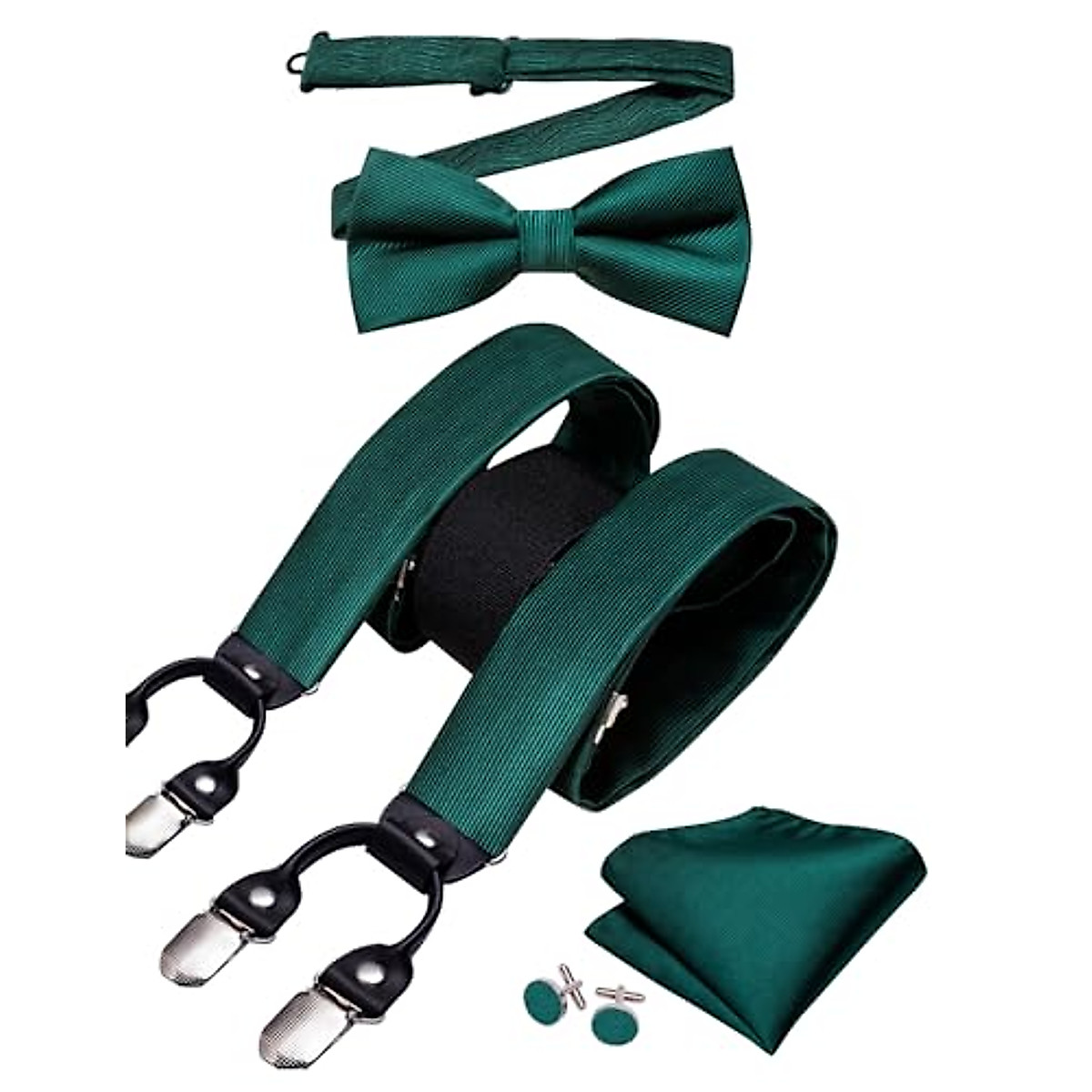 YOHOWA Men Suspenders Bowtie Set Stripe 6 Strong Clips Adjustable Y-Back Woven Brace Formal Wedding Party Tuxedo