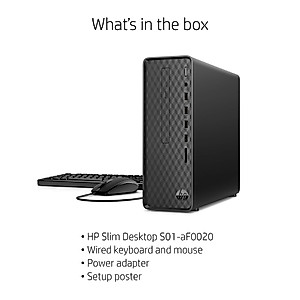 HP Slim Desktop, AMD Athlon Gold 3150U, 8GB RAM, 256 GB SSD, Windows 10 (S01-aF0020, Black) (Renewed)