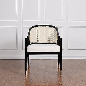 MAVA Home Armchair Living and Dining Room Modern Furniture Jasper Solid Wood Handmade Cane, Rattan Back Designer Chair (Black), Assembled
